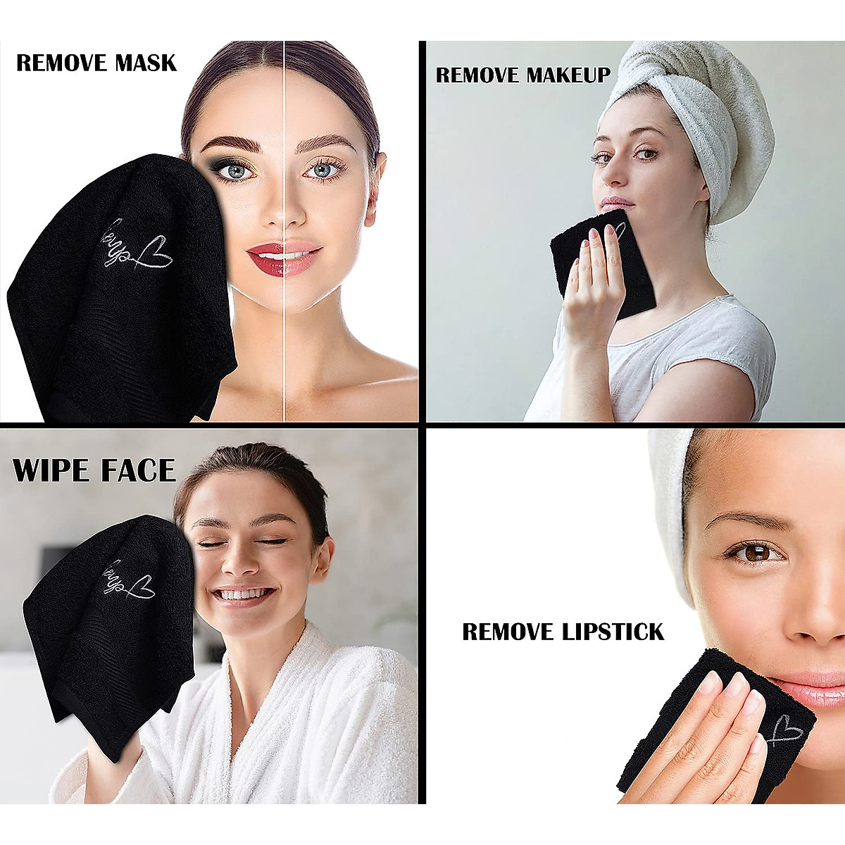 ZUPERIA Makeup Wash Cloths for Showering - 100% Cotton Lint-Free (12x12 Inches, Packof 6, Black) Medium Weight Face Wash Cloths, Multi-Purpose Wash Cloths for Bathroom, Hotel and Spa