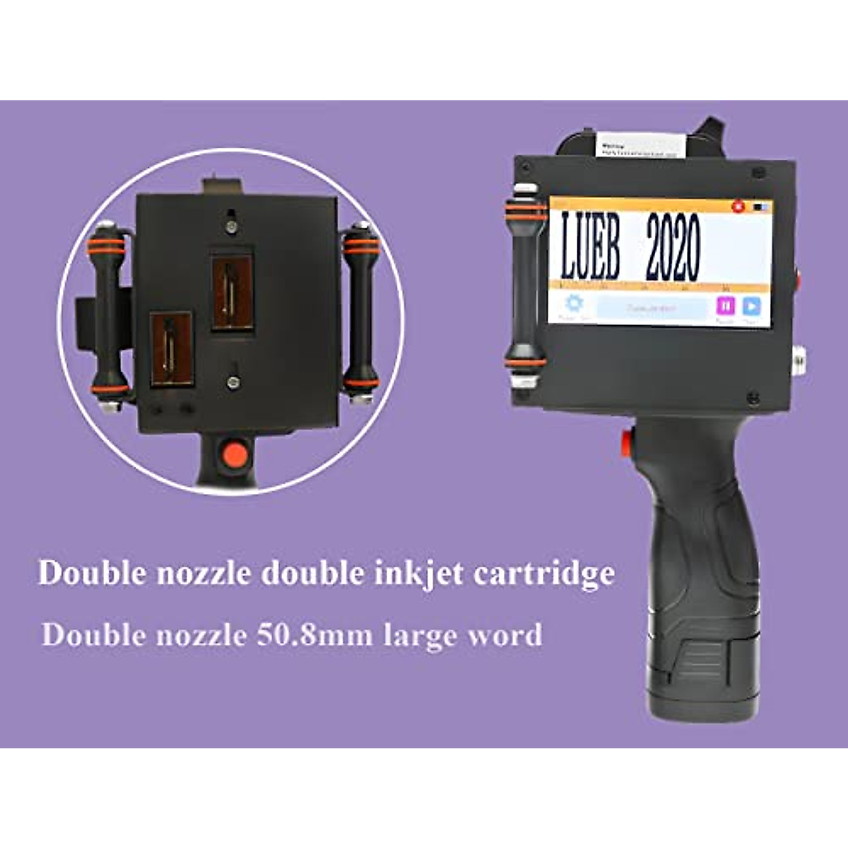 PEKOKO 50.8mm Handheld Inkjet Printer QR Code Printer with Color Touch Screen Coding & Marking Machine for Plastic Bag,Carton Box,Pipe,Tube,Eggs,Foam,Metal, Porcelain, Wood, Building Materials