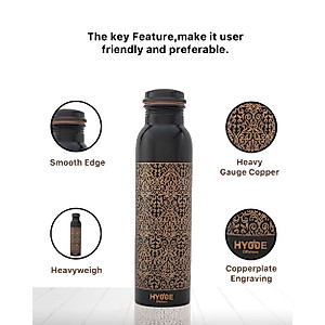 HYGGE Copper Water Bottle - 34 Oz Extra Large - A Antique Engraved Ayurvedic Pure Copper Vessel For Drinking - Drink More Water, Lower Your Sugar Intake And Enjoy The Health Benefits Immediately