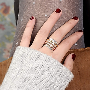 Boho-Magic Spinner Ring for Women 925 Sterling Silver with Copper and Brass Fidget Bands Wide (8)