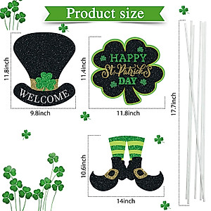 3 Pieces St. Patrick's Day Yard Signs with Stakes, St. Patrick's Day Clover Signs Outdoor Lawn Decorations Irish Leprechaun Horseshoe Shamrock with Happy St Patrick's Day Sign with Stakes