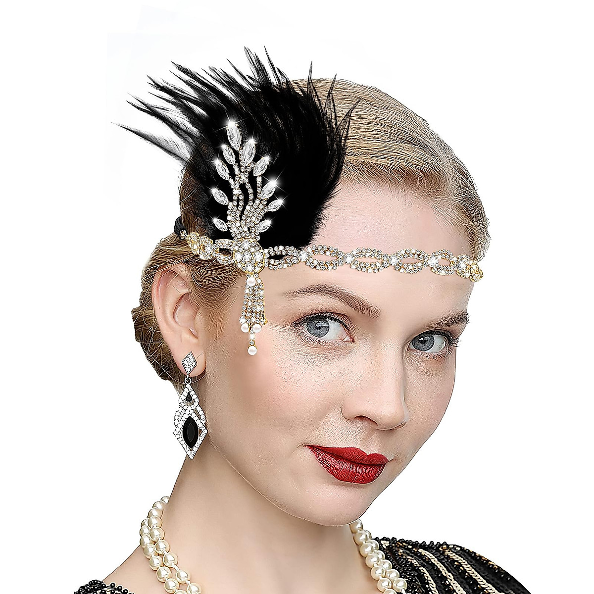 FRCOLOR 1920s Flapper Headband Roaring 20s Headband Crystal Headband Great Hair Accessories for Women