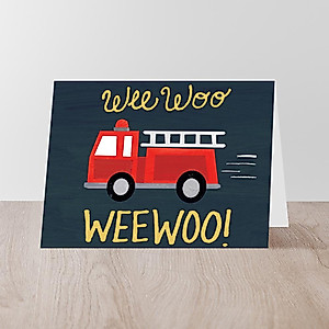 CafePress Wee Woo Firetruck Birthday Card Greeting Cards Folded Greeting Card Matte