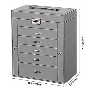 ANWBROAD Large Jewelry Box 6 Tier Jewelry Organizer Box Display Storage Case Holder with Lock Mirror Girls Jewelry Box for Earrings Rings Necklaces Bracelets Gift Faux Leather UJJB004H