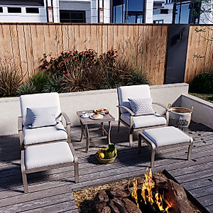 HAPPATIO 5 Piece Aluminum Outdoor Patio Furniture Set, Patio Chairs with Ottomans and Side Table, Balcony Furniture, Patio Conversation Set for Porch Garden (Gray)