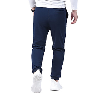 Zoulee Classic Drawstring-Waist Zipper Logo Jogger Pants with Zipper Fly Navy Blue 2XL