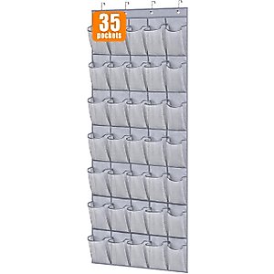 MISSLO Sturdy Oxford Shoe Organizer for Closet Door Hanging Organizer 35 Large Pockets Hanging Shoe Rack for Closet Mesh Back of Door Shoe Storage Door Hanger, Grey