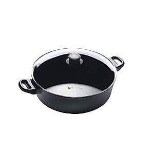 Swiss Diamond 7.2 Quart Nonstick Braiser with Lid, Induction Compatible Nonstick Diamond Enforced 12.5 Inch Aluminum Braiser Includes Cover, Dishwasher and Oven Safe Cooking Pot