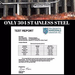 Cataumet BBQ Barbecue Combo Shish Kabob Skewer Holder and Rib Rack Grilling Stand Made with Genuine 304 Stainless Steel with 6 Skewers