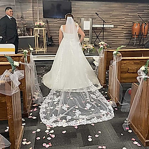 Yalice Catherdal Wedding Veils for Brides Long Bridal Veil 1 Tier Veils Floral Lace Soft Tulle Veils with Comb 118''(Ivory)