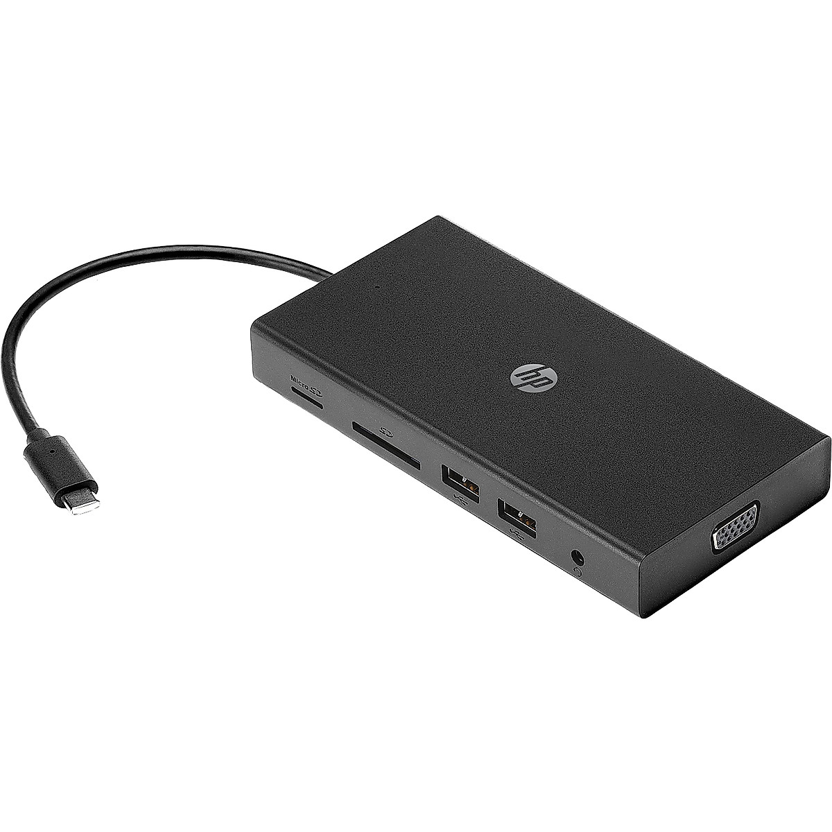 HP Travel USB-C Multi Port Hub, USB-C Pass Through Charging, 1 Gbps RJ45 Ethernet Port, Simultaneous HDMI and VGA Connections, Multiple USB, SD, Micro SD Ports - Black