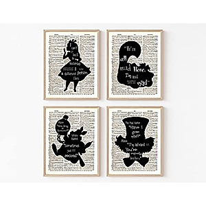 Alice In Wonderland Mad Hatter: The Secret Alice. Decor - 4 piece set - Dictionary Art Print Quotes and Sayings Print - UNFRAMED 9 X 11 inches