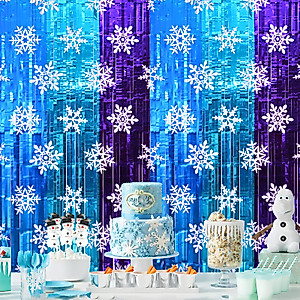 Bupelo Frozen Birthday Party Decorations, 2 Pack Frozen Birthday Party Supplies 3.3x6.6ft Tinsel Foil Fringe Curtains, Winter Photo Booth Prop Backdrop Streamer, Snowflake Birthday Party Decor