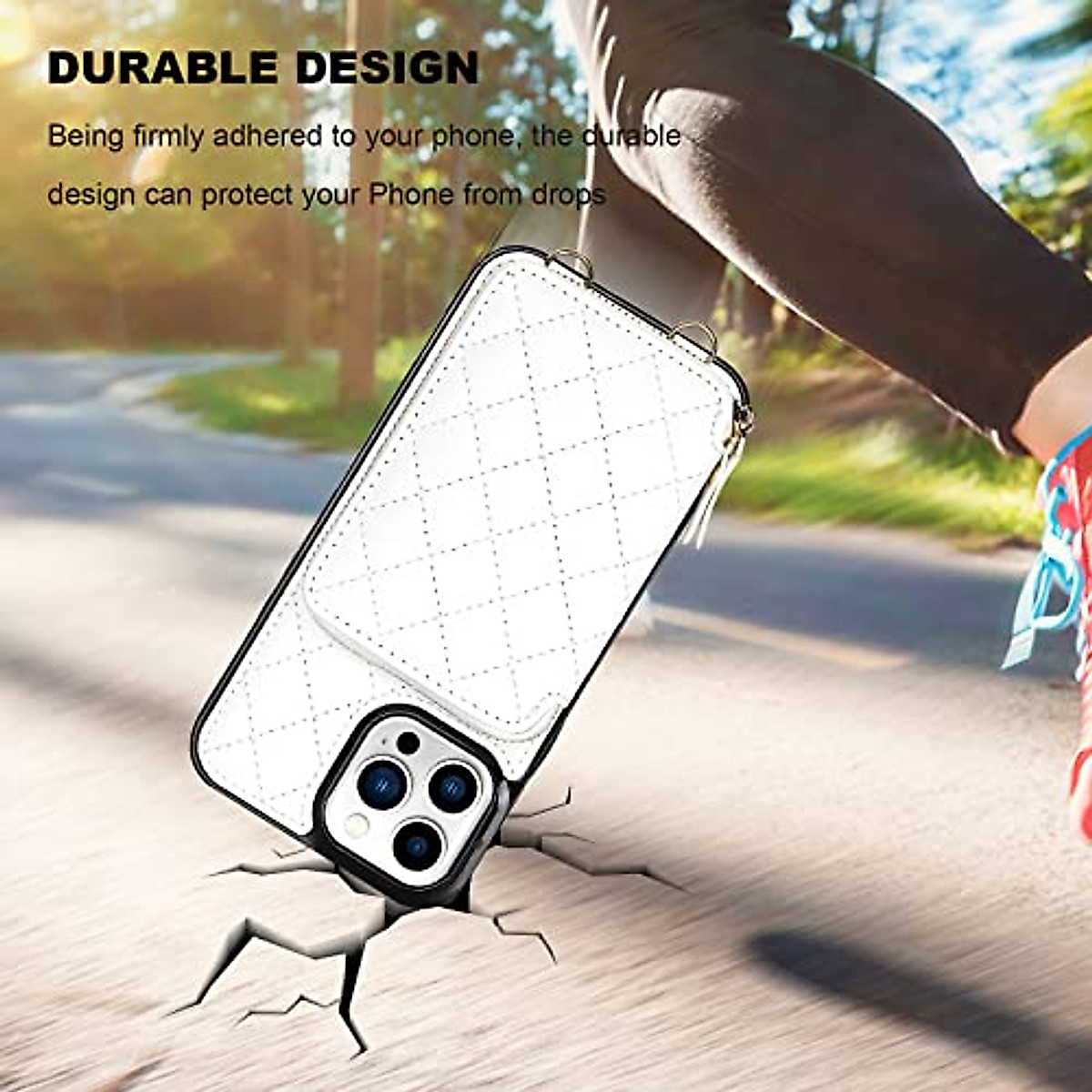 Bocasal Crossbody Wallet Case for iPhone 13 Pro Max, RFID Blocking PU Leather Zipper Handbag Purse Flip Cover, Kickstand Folio Case with Card Slots Holder Wrist Strap Lanyard 5G 6.7 Inch (White)