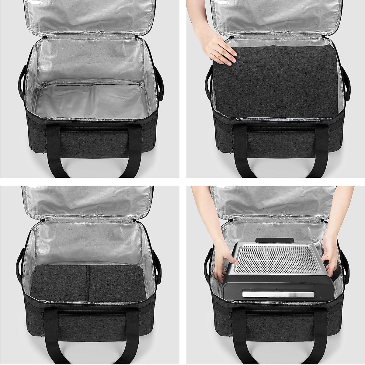 LUXJA Indoor Grill Carrying Bag with Bottom Pad Compatible for Ninja Sizzle GR101 Smokeless Grill, Double Layer Electric Grill Bag with Plates Section (Bag Only), Black