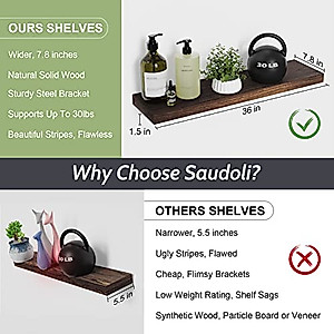 Floating Shelves - 36 inch Solid Wood, Wall Shelf, Shelves for Wall Decor, Natural Rustic Farmhouse Solid Wood with Invisible Brackets, for Bathroom, Bedroom, Kitchen, Office, Living Room Decor