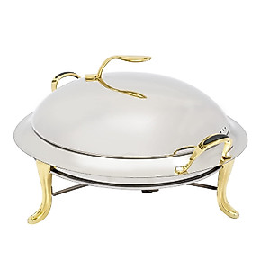 Gagalayong Stainless Steel Chafing Dish, Luxury gold-plated Round Food Warming Tray Non-stick Coating with Food & Water Pan, Lid, Frame, Fuel Holder for Parties, Dinners and Catering