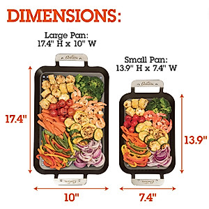 Camerons BBQ Grill Topper Grilling Pans (Set of 2 - Non-Stick Barbecue Trays w Stainless Steel Handles - Indoor Outdoor use for Barbecue & Smoked Meat, Vegetables & Seafood - Grill Accessory Gift Pack