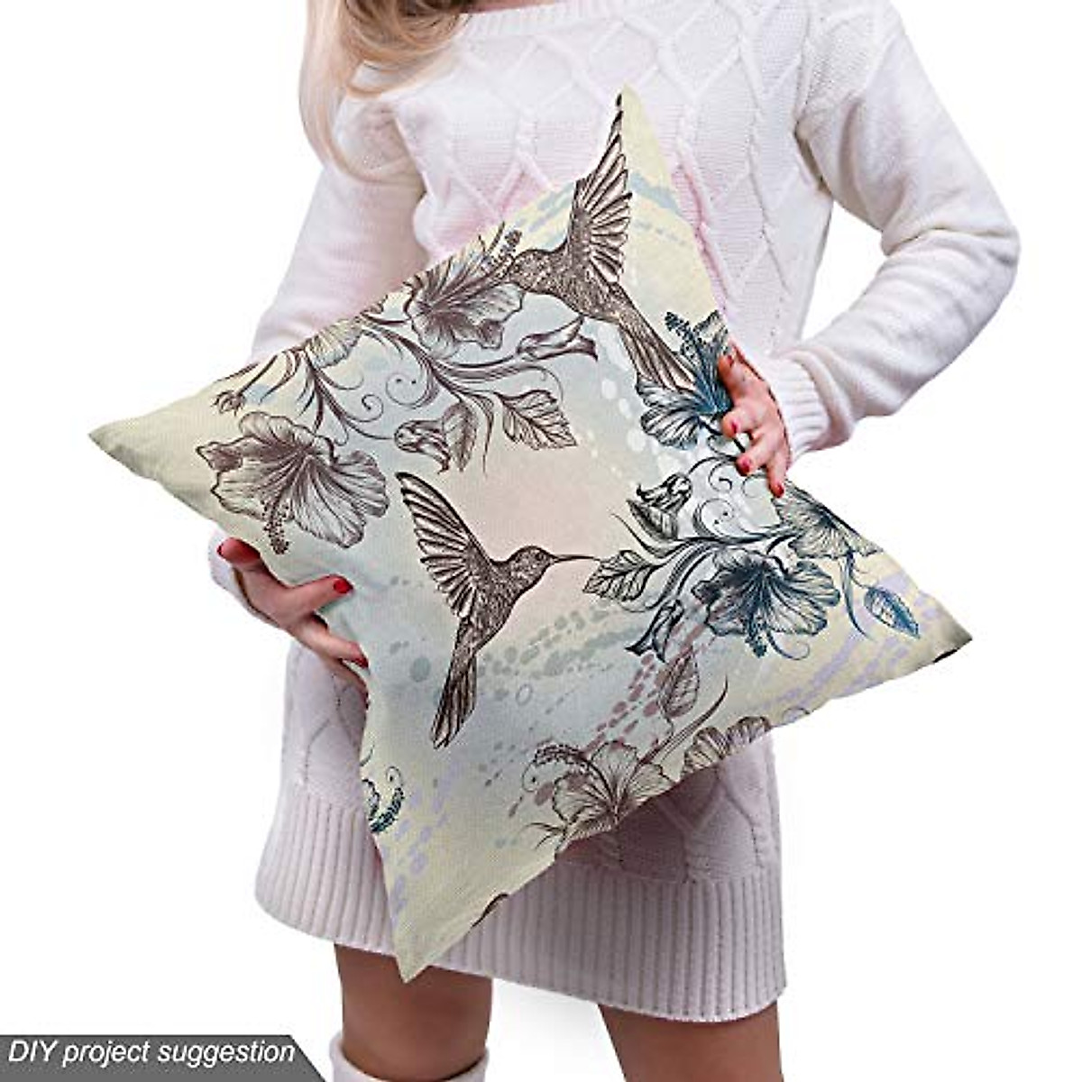 Ambesonne Hummingbird Fabric by The Yard, Birds and Hibiscus Flowers Nostalgia Antique Design Classical Print, Decorative Fabric for Upholstery and Home Accents, 1 Yard, Teal Brown