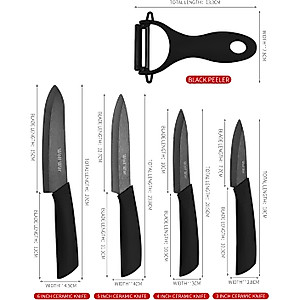 Kitchen Ceramic Knife Set Professional Knife With Sheaths, Super Sharp Rust Proof Stain Resistant (6" Chef Knife, 5" Utility Knife, 4" Fruit Knife, 3" Paring Knife, One Peeler)