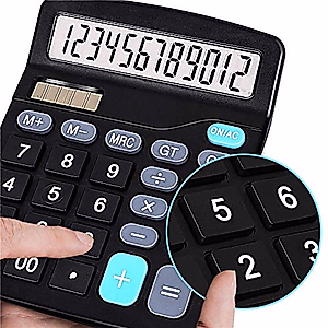 YOUHO Calculator, 12-bit Solar Battery Dual Power Standard Function Electronic Calculator with Large LCD Display Office Calculator Black(NO Battery) (KK-837B, 1PACK)