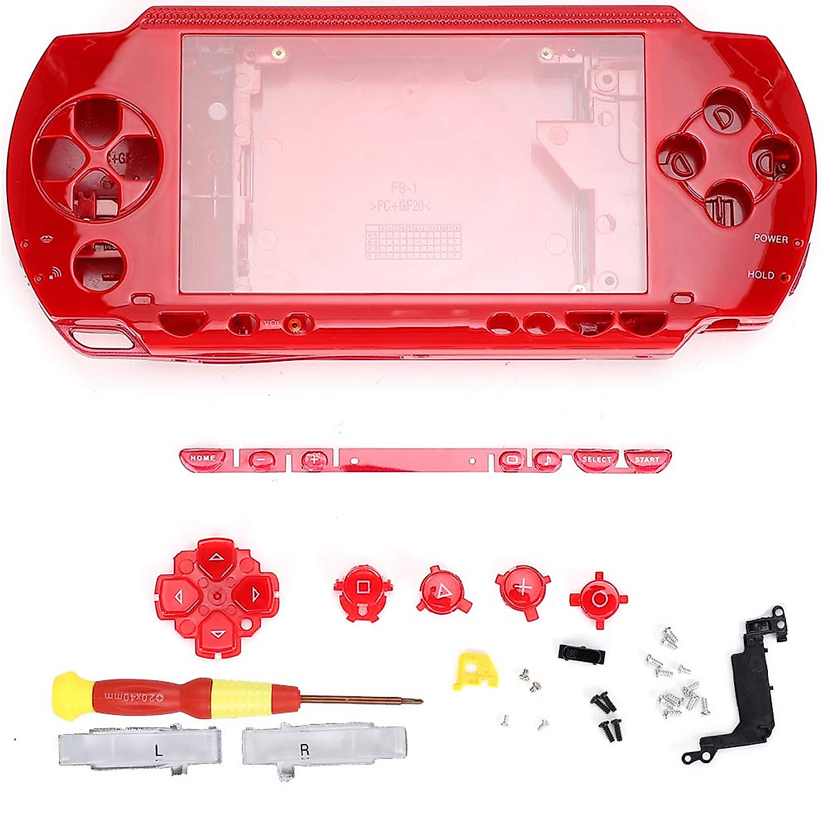 Game Console Shell, Replacement Controller Skin Game Controller Protective Case with Screwdriver, Button Kit for PSP1000 Console.(Red)