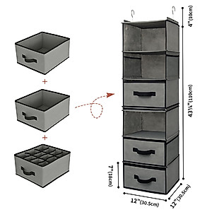 GRANNY SAYS 6-Shelf Hanging Closet Organizer, Separable to 2 Pack 3-Shelf, Closet Organization and Storage with 3 Different Drawers, 4 Side Pockets Wardrobe Clothes Organizer, Gray, 1-Pack