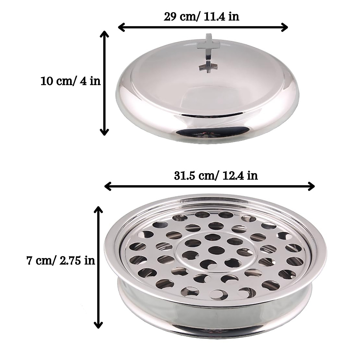 Mayur Exports Communion Ware Holy Wine Serving Tray with A Lid & A Stacking Bread Plate with A Lid + 40 Cups - Stainless Steel (Mirror/Silver)