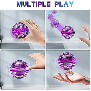 PITKLG Flying Ball Toys 2023 Upgraded Hand Controlled Flying Orb Magic Ball RGB Led Lights Boomerang Spinner 360°Rotating Soaring UFO Mini Orb Drone Flying Toy Safe for Kids Adults(Purple)