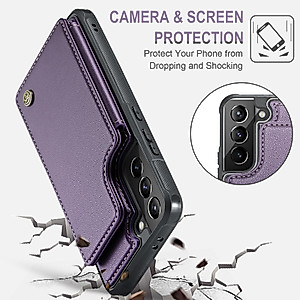 Vinich for Samsung Galaxy S21 Case with Card Holder, for Samsung S21 Wallet Case for Women Men with RFID Blocking, Durable Kickstand Shockproof Phone Case for Galaxy S21 5G, Purple