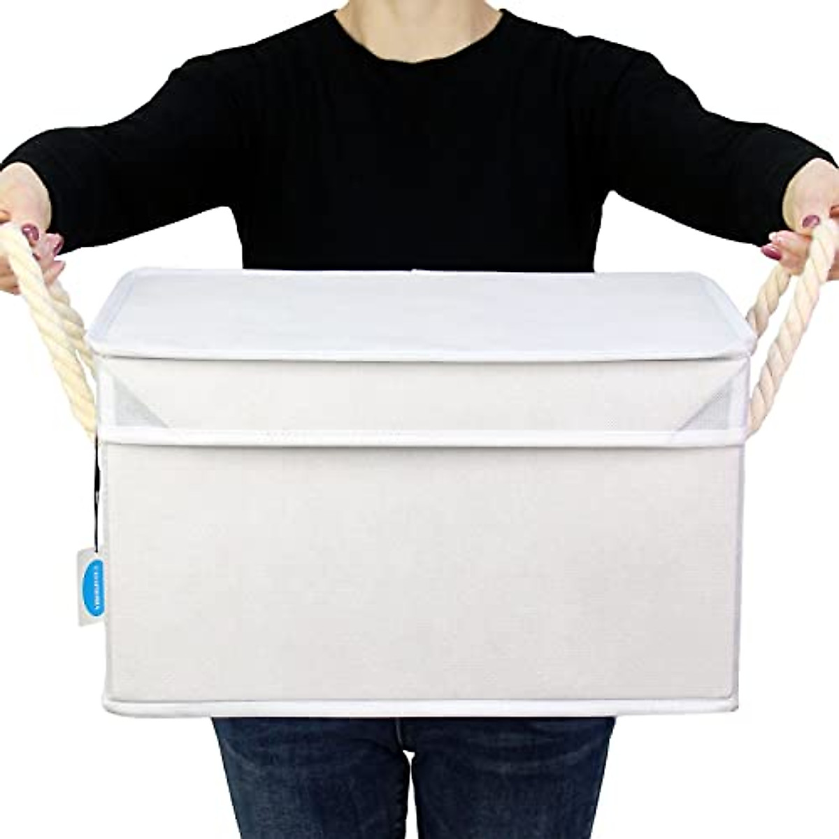 Casaphoria 3pcs Cube Collapsible Fabric Storage Bins with Rope Handles,Thicker Foldable Rectangular Canvas Storage Box with Lid for Shelves Organizing,Closet Storage Baskets Stackable for Wardrobe