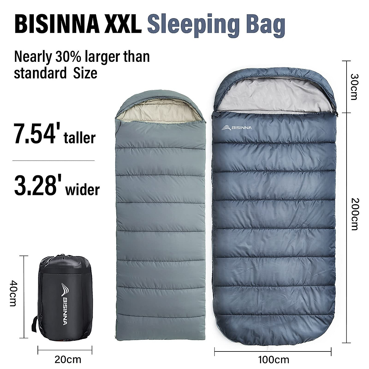 BISINNA XXL Sleeping Bag(90.55"x39.37") for Big and Tall Adults,3-4 Seasons Plus Size Warm and Comfortable Waterproof Lightweight Sleeping Bag Great for Camping Backpacking Hiking Indoor & Outdoor