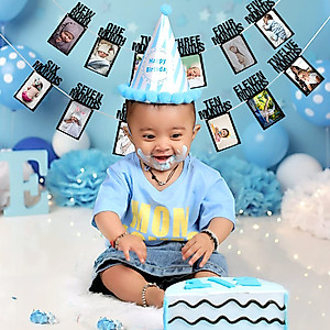 1st Birthday Baby Photo Banner for Newborn 1 to 12 months, Monthly Photograph Bunting Garland, First Birthday Celebration Decoration for Recording Baby's Growth (black)