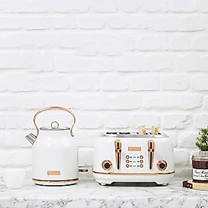 HADEN Heritage Stainless Steel Bread Toaster - 4-Slice Wide Slot Toaster with Button Settings, Removable Crumb Tray with Bagel and Defrost Settings - Ivory and Copper