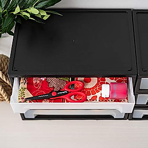 IRIS USA Medium Desktop Stacking Drawer, 6-Pack, Sliding Plastic Drawer Storage Container for Stationery Art Craft Supplies Fabric Tools Kitchen Pantry Office and Garage Organization, Black