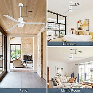 Biukis Ceiling Fans with Lights and Remote, Indoor and Outdoor , 60-inch White with Reversible DC Motor for Patio Bedroom Living Room