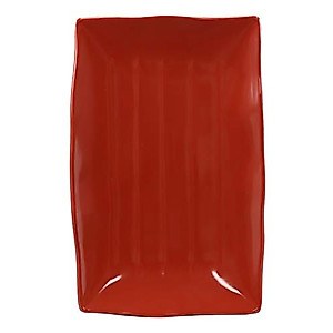 Ebros Large Red And Black Melamine Irregular Design Serving Plate or Dish With Ridges 11.25" Long Restaurant Supply For Japanese Yakitori Skewers Appetizers Teriyaki Sushi Sashimi Dinner Platter (1)