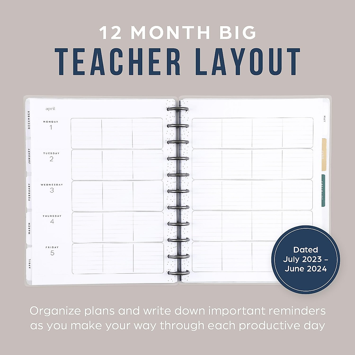 Happy Planner Disc-Bound School Planner and Calendar, 12-Month Daily, Weekly, and Monthly July 2023–June 2024 Planner, Vertical Layout, Mail Call Theme, Big Size, 8 1/2 Inches by 11 Inches