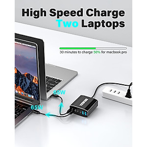 PD3.1 USB C Charger,Dual 65W Port USB C Charging Station,Vimifuso Aluminum Alloy Compact 6 Port USB C Fast Charger for Travel,140W Max Single Port GaN Fast Charger for MacBook Pro/Air M2(Black)