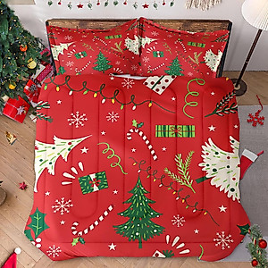 WeCozy Twin Size Comforter Set with Pillowcase, Red Merry Christmas Green Tree Soft 2 Pcs Bedding Set for Kids and Adults Bedroom Bed Decor