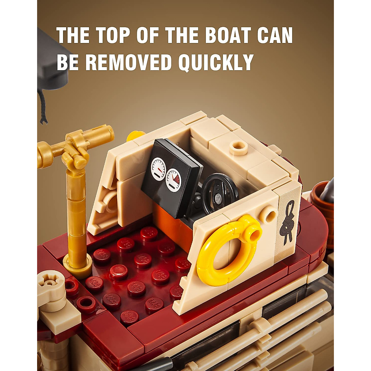 DAHONPA Fishing Boat Shark Ship (592 PCS), City Marine Theme Model Kit with 3 Figures, Educational Toy Gift for Kid and Adult.