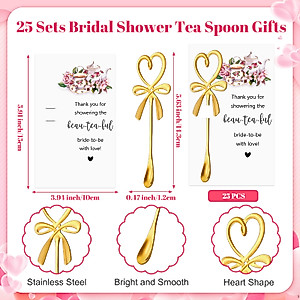 Skybooly 25 Sets Bridal Shower Tea Party Favors for Guests Mini Coffee Spoons Small Tea Spoons Heart Spoon Love Spoon with Bow with Thank You Cards Wedding Souvenirs Tea Party Supplies