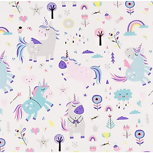 Scientific Sleep Cute Unicorn Flower Rainbow 100% Cotton Cozy Twin Bed Sheet Set, Flat Sheet & Fitted Sheet & Pillowcase Natural Bedding Set (Unicorn, Twin)