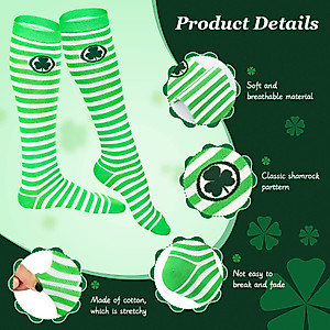 JaGely St. Patrick Day Sock 4 Pairs Green Striped Socks Shamrock Athletic Running Knee Thigh High Stockings Long Tube Socks for Women