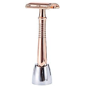 BAILI 3-Piece Double Edge Safety Razor Long Handle Wet Shaving for Men Women with 5 Platinum Blades and Stand Rose Gold BD193G