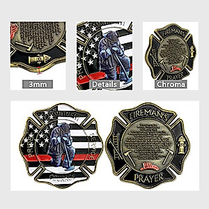 ASmileIndeep Firefighter Challenge Coin Gift Thin Red Line Maltese Cross Fireman Prayer Coin