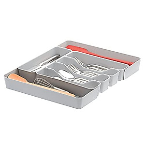 Spectrum Diversified Hexa 5-Divider Silverware Buildup-Resistant Drawer Organizer & Utensil Holder with Locking Expandable Wings, Easy-to-Clean Modern Kitchen Storage & Cutlery Tray, Stone Gray
