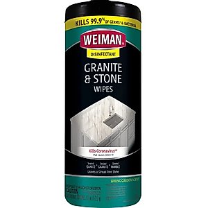 Weiman Granite Cleaner and Polish - 30 Wipes - For Granite Marble Soapstone Quartz Quartzite Slate Limestone Corian Laminate Tile Countertop and More (Pack of 1)