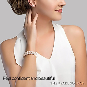 The Pearl Source Sterling Silver 6-7mm AAAA Quality Round White Double Freshwater Cultured Pearl Bracelet for Women