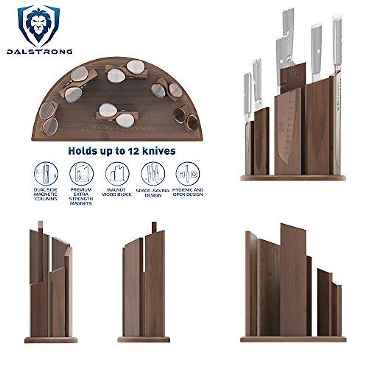 Dalstrong Magnetic Knife Block - Holds 12 Piece - 'Dragon Spire' - Premium Double-Sided Walnut Block Holder and Stand - Display Stand - Professional Kitchen Set